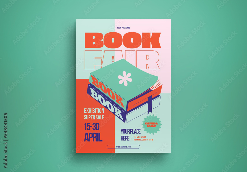 Toscha Flat Design Book Fair Flyer Stock Template | Adobe Stock
