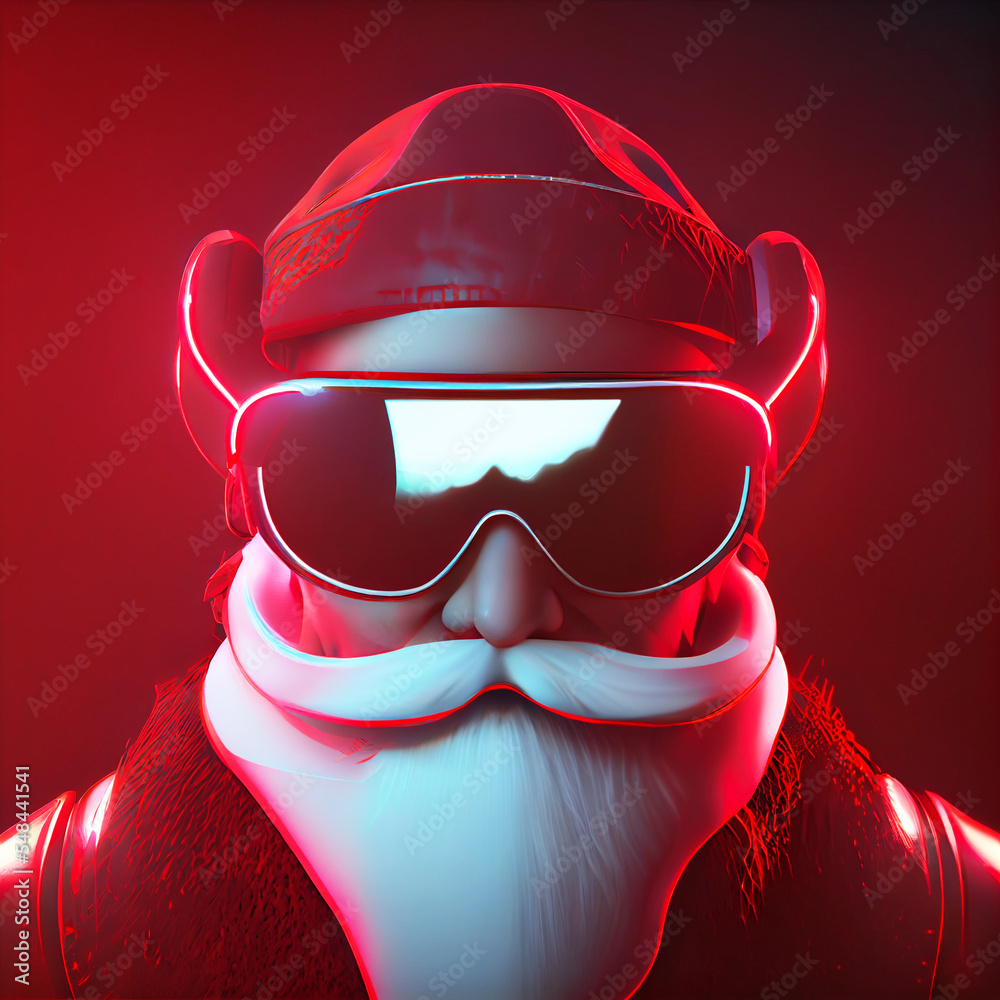Santa Claus 3d head in Virtual Reality Space in VR glasses neon sci-fi ...