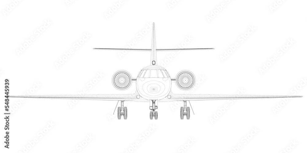 Outline of a passenger plane from black lines isolated on a white ...
