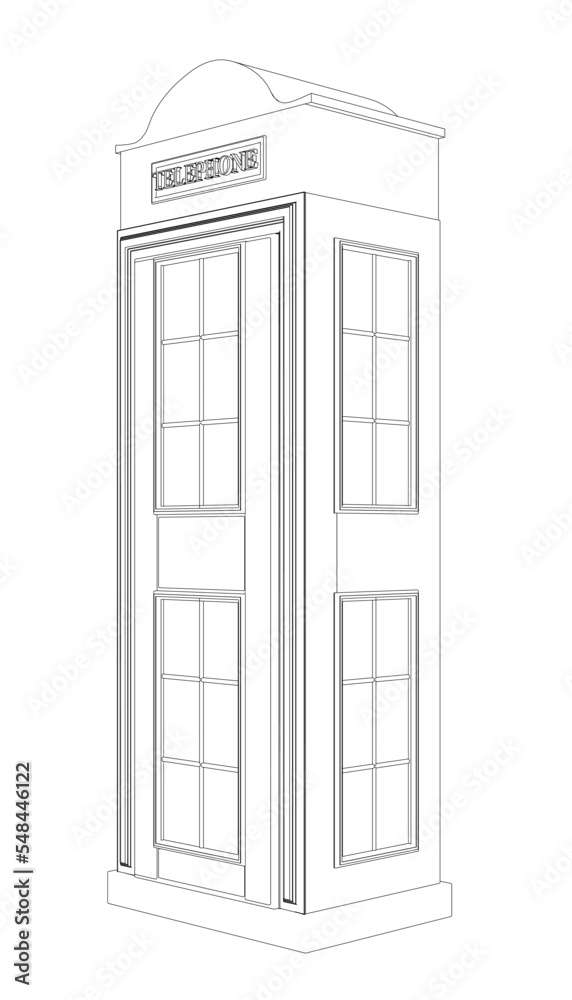 Outline of a telephone booth from black lines isolated on a white ...