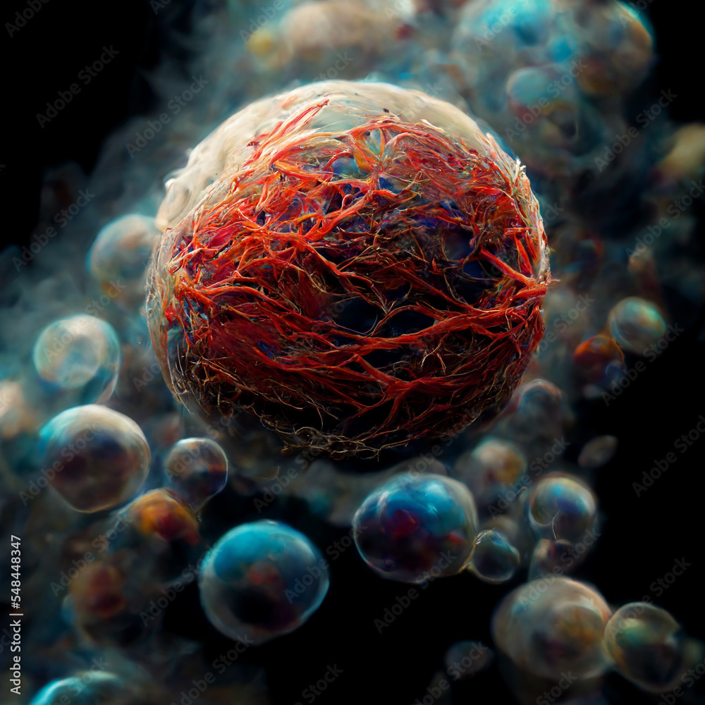 Abstract cells in mitosis or multiplication of cells. 2d illustration ...
