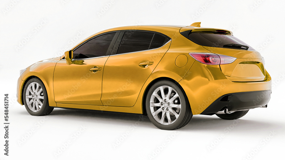 Tokyo. Japan. August 13, 2021. Mazda 3. Yellow city car with blank ...