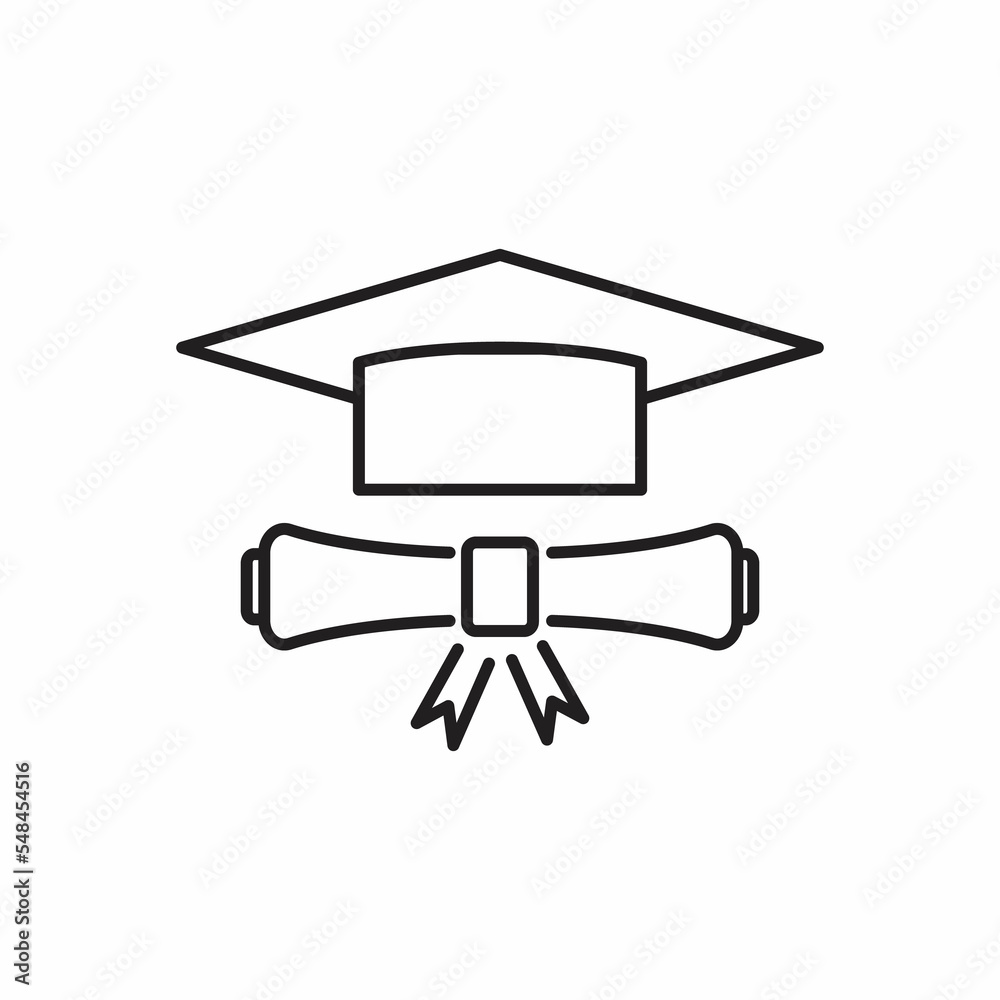 Degree cap icon outline. School diploma. Online university Stock ...
