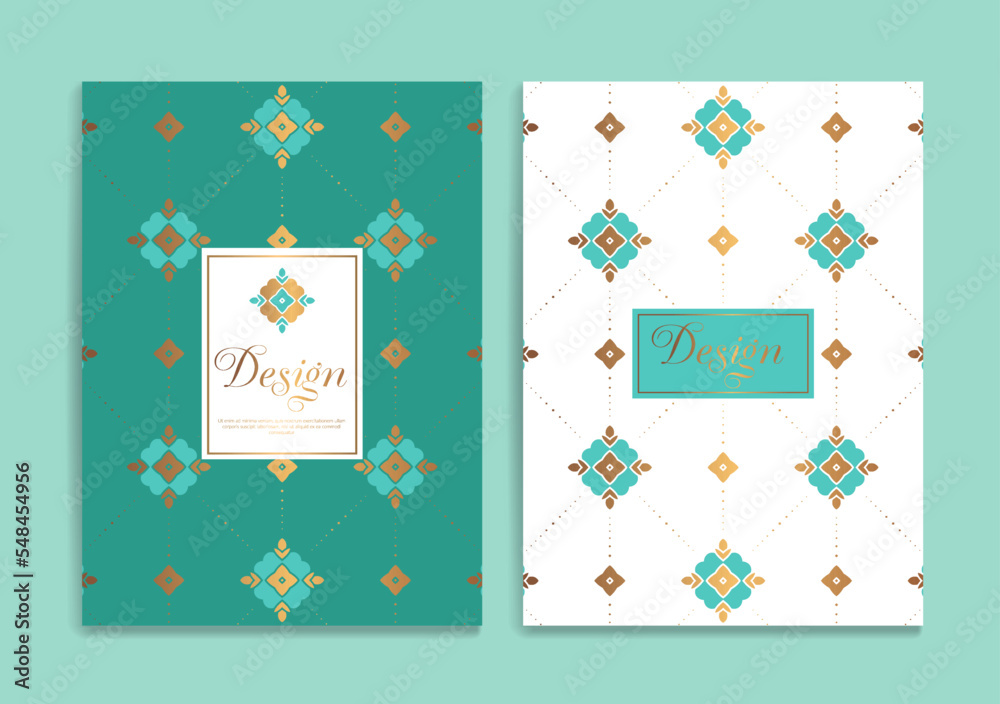 Turquoise and gold luxury invitation card design with vector ornament ...