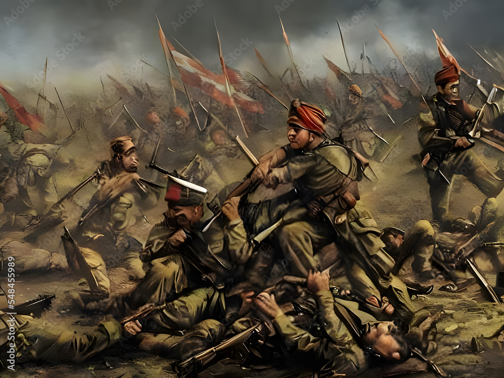 Schlacht im ersten Weltkrieg, Illustration gemalt ilustración de Stock ...