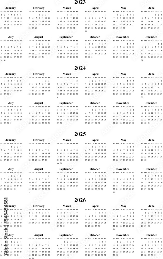 Calendar 2023 vector template layout vector image. 2023 Yearly English ...