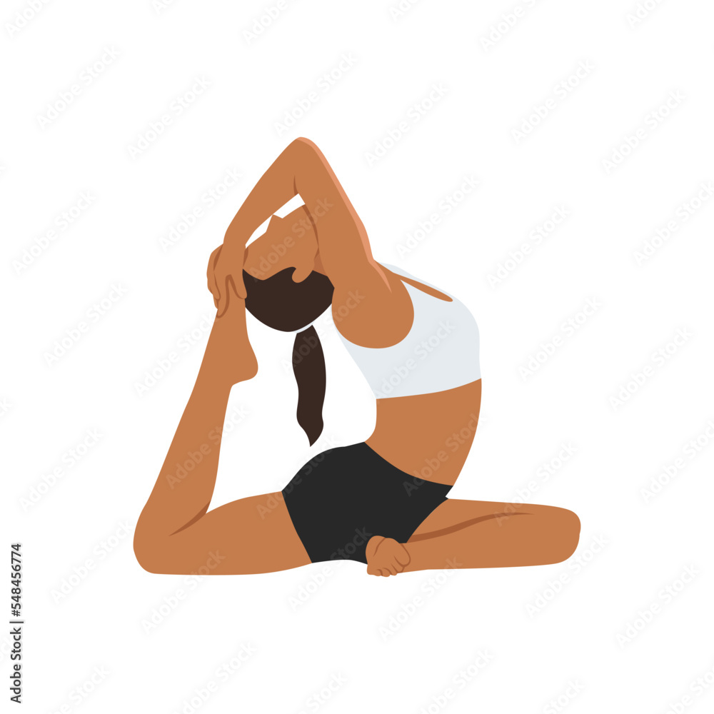 Woman doing One Legged King Pigeon Pose Iii. Practice Eka Pada Rajakapotasana Iii. Flat vector ...