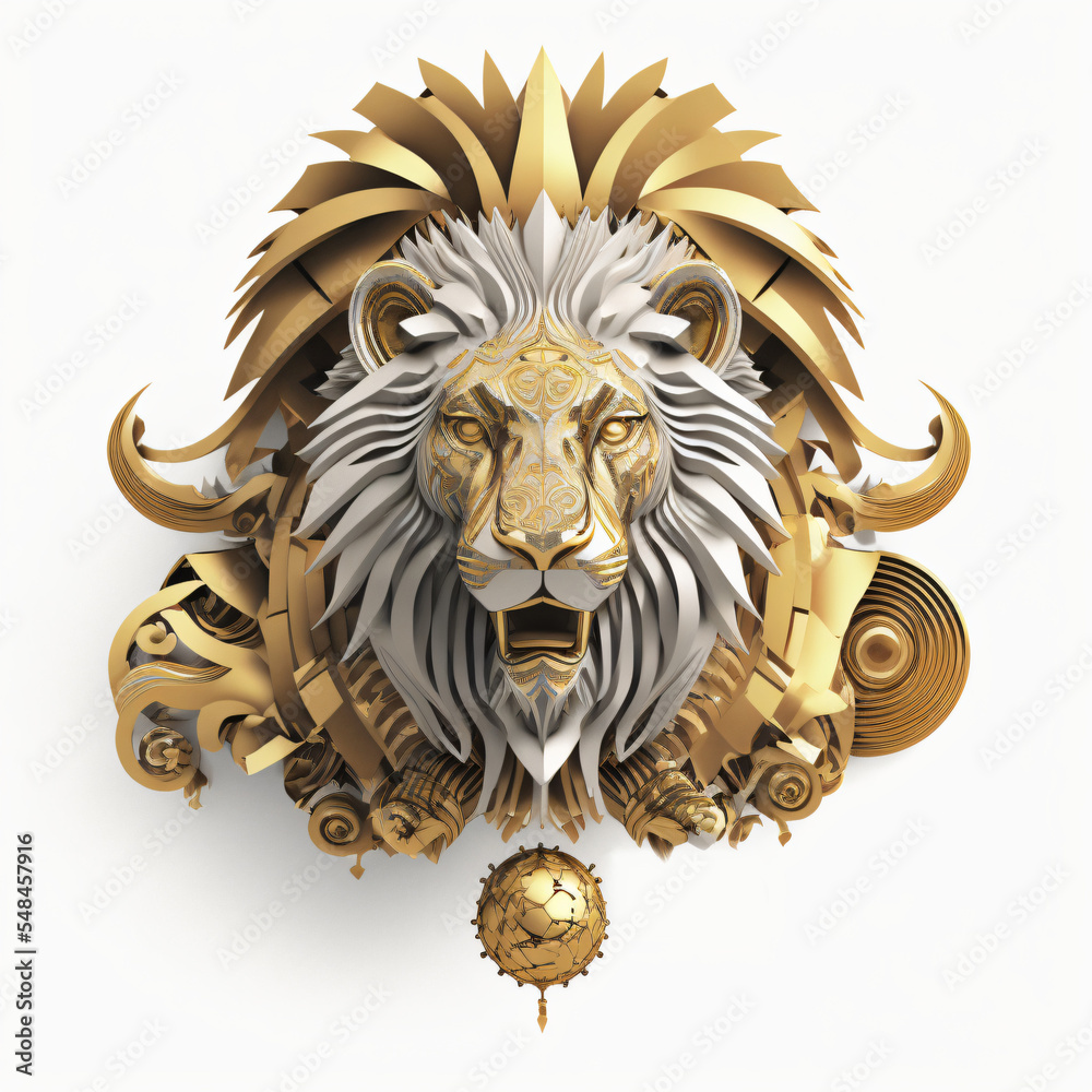 white gold lion logo isolated on clean white background, symbol ...