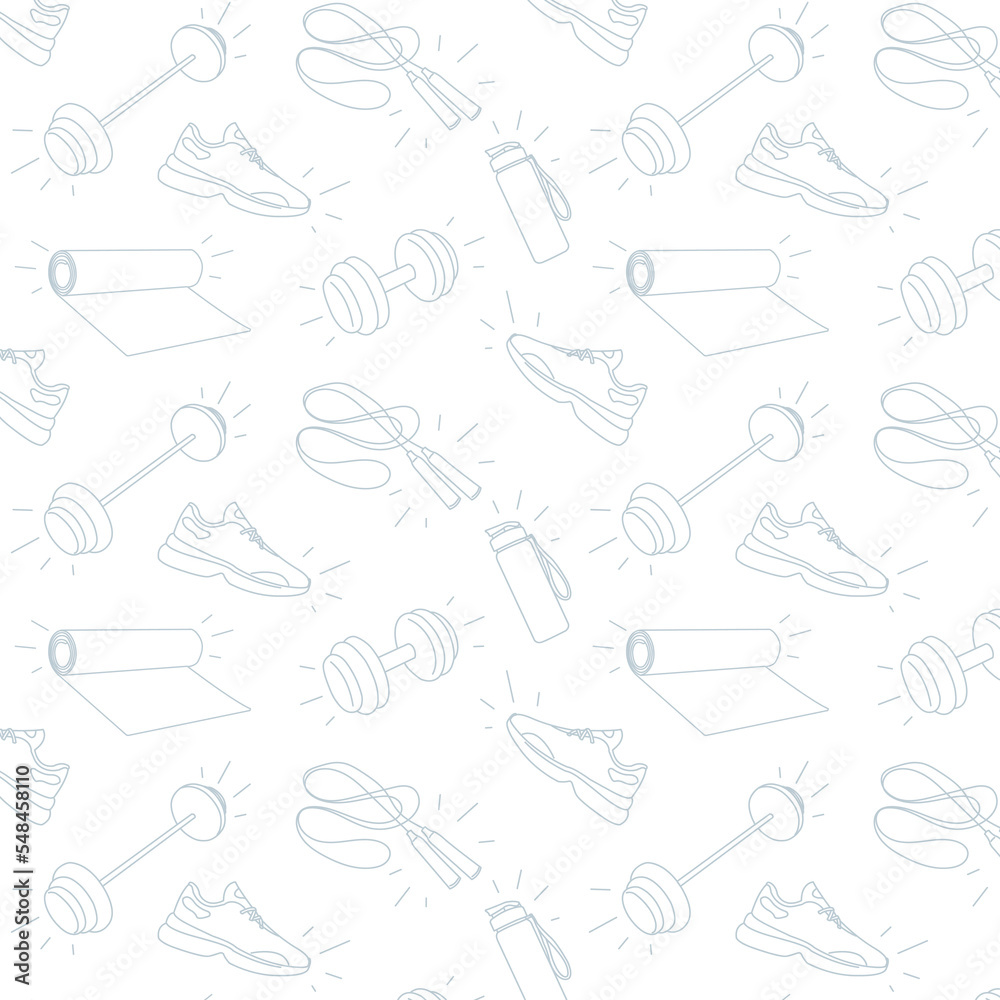 sports doodle gray background. Pattern for gym, fitness, gym. Black and ...