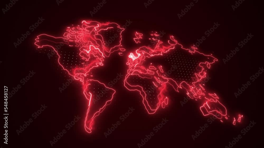 3D Neon Red World Map Borders Outline Loop Background Stock Video ...