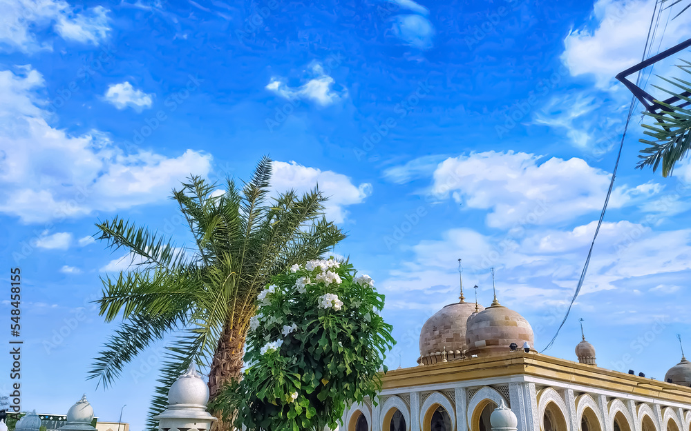 Skyline view of Hazrat baba Tajuddin Auliya dargah under Blue sky white ...