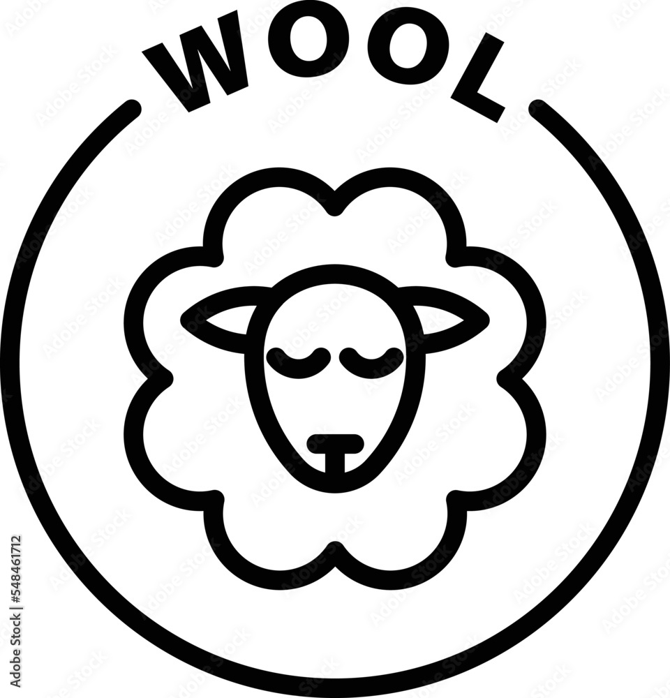 wool icon. Isolated vector black outline stamp label rounded badge ...