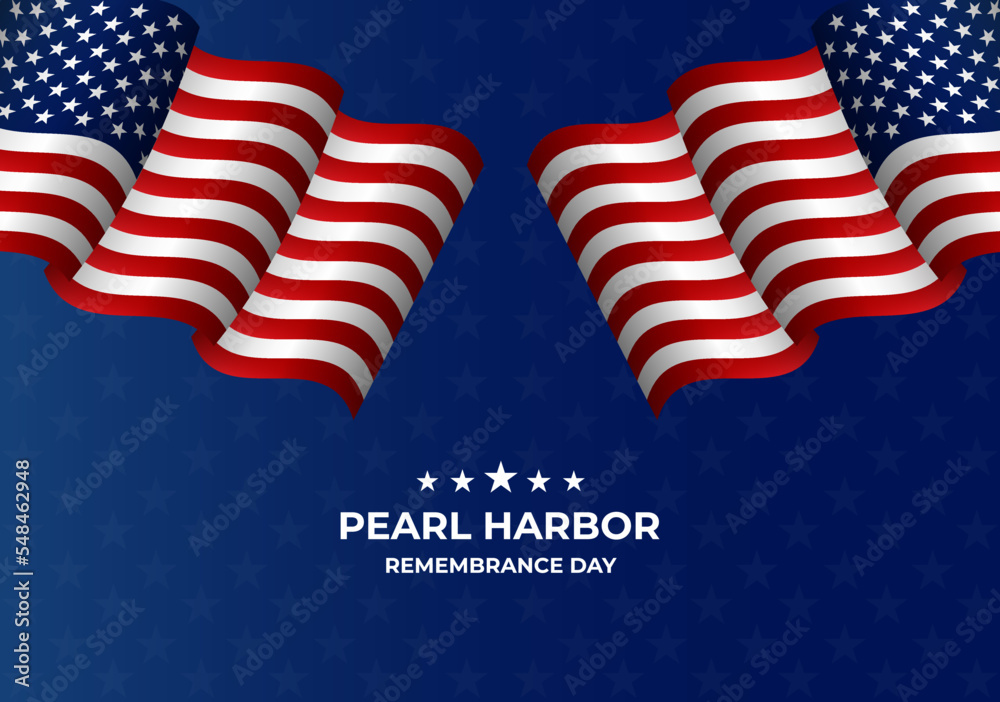 Pearl Harbor Remembrance day with two united states flags flying. blue ...