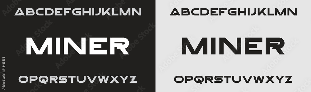 MINER minimal and tech alphabets font designs. professional vector ...