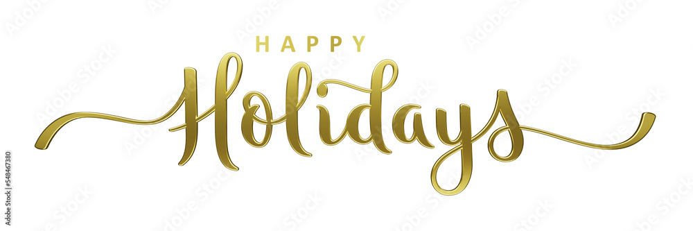 Poster HAPPY HOLIDAYS gold brush lettering 3D render on transparent ...
