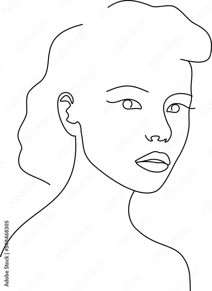 Beautiful Girl Line Art Vector Portrait Stock Vector Adobe Stock
