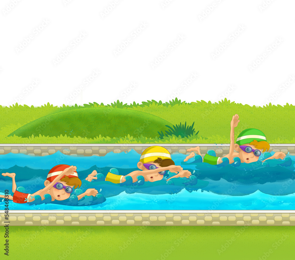 Cartoon child training - swimming isolated - illustration for the ...