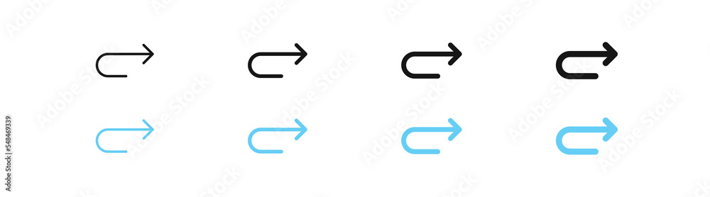Return icon. Arrow right sign. Redo symbols. Turn back symbol. Vector ...