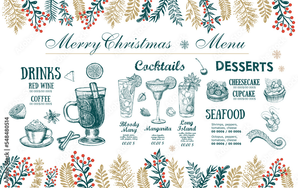 Christmas menu cafe. Food flyer. Restaurant menu. Template design ...