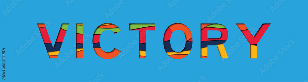 Letter with papercut style in word victory on blue background Stock ...
