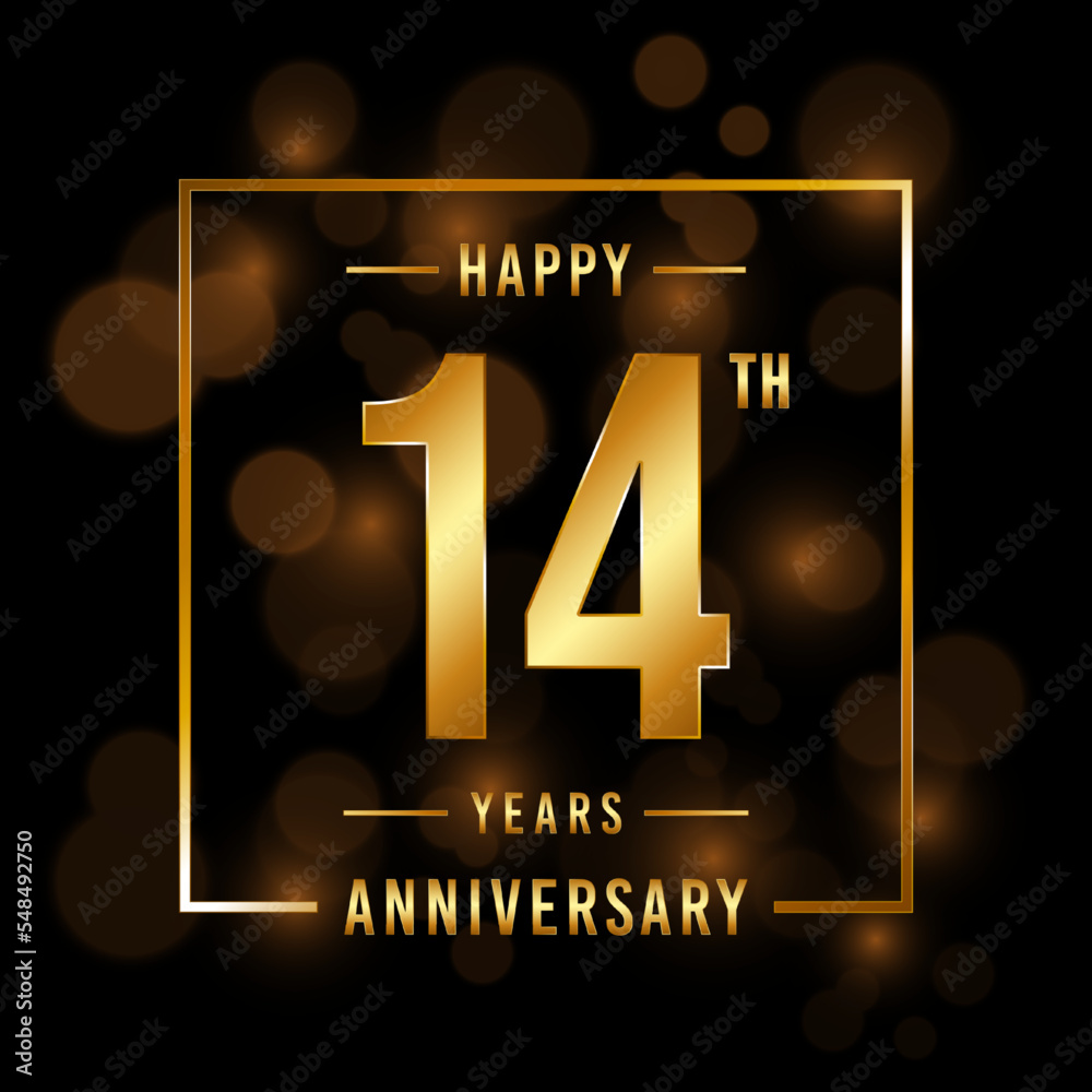 14th Anniversary. Anniversary template design with golden font for ...