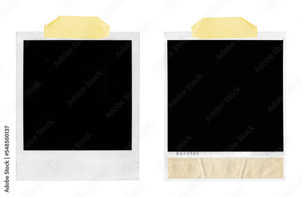 polaroid photo frames with tape strips on transparent background ...