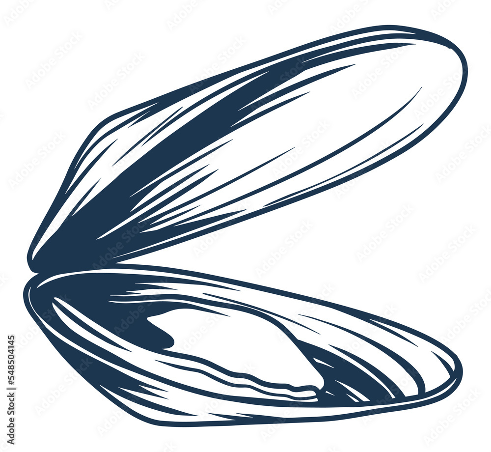 Opened mussel monochrome detailed emblem Stock Vector | Adobe Stock