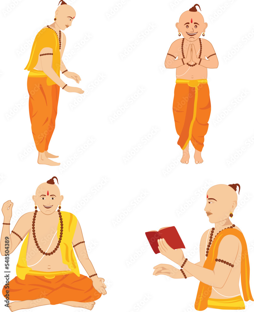 Set of Indian priest Panditji Stock Vector | Adobe Stock