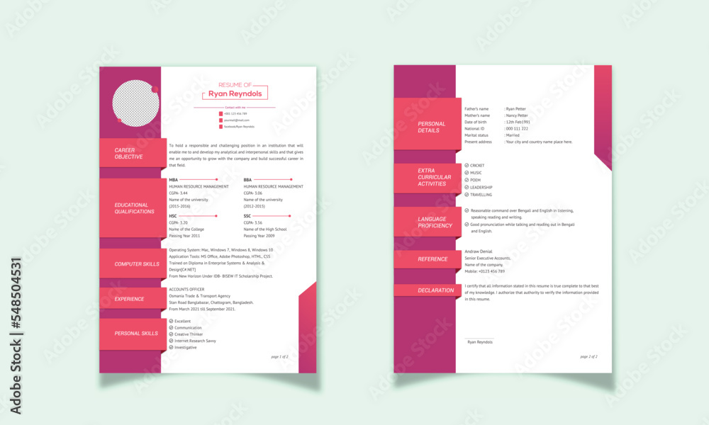 cv format design Stock Vector | Adobe Stock