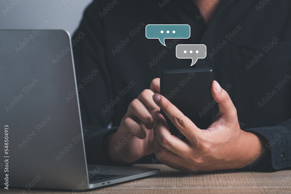 hand using smartphone typing, chatting on application Communication and ...