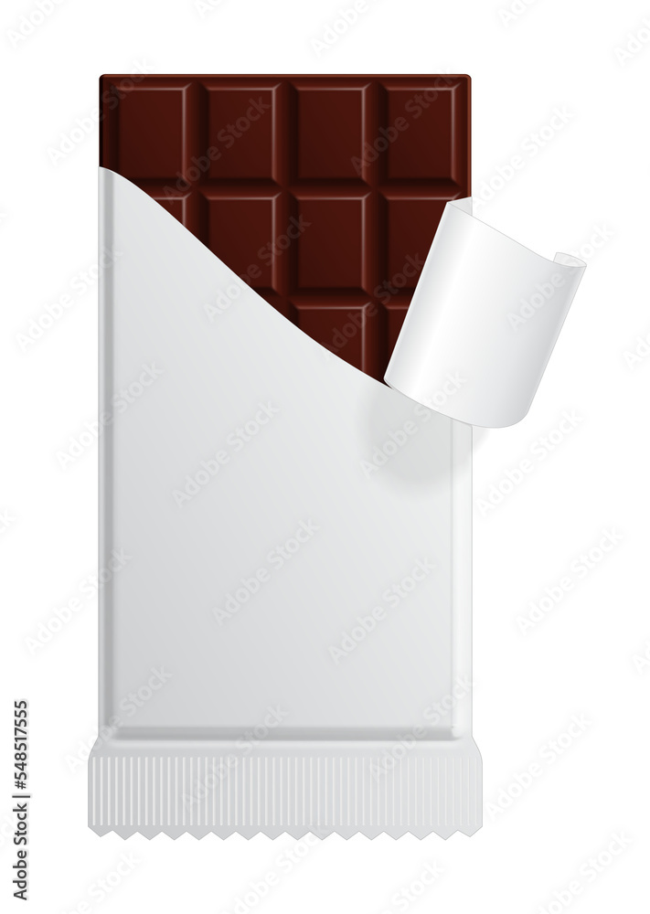 Bitter chocolate bar in a blank wrapper with curly torn piece, PNG ...