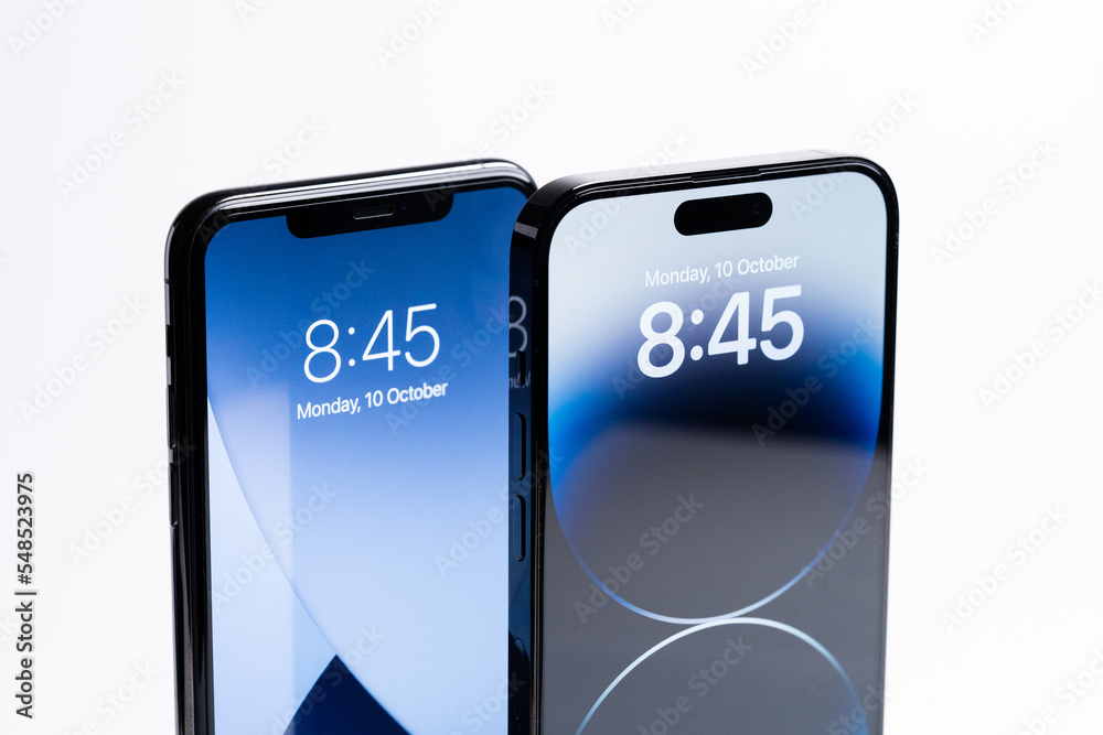 PENANG, MALAYSIA - OCT 10, 2022: Apple iPhone 14 Pro Max vs iPhone 11 ...