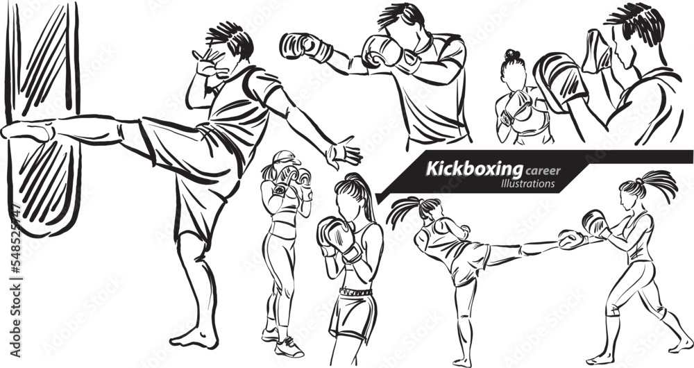 kickboxer fitness career profession work doodle design drawing vector ...
