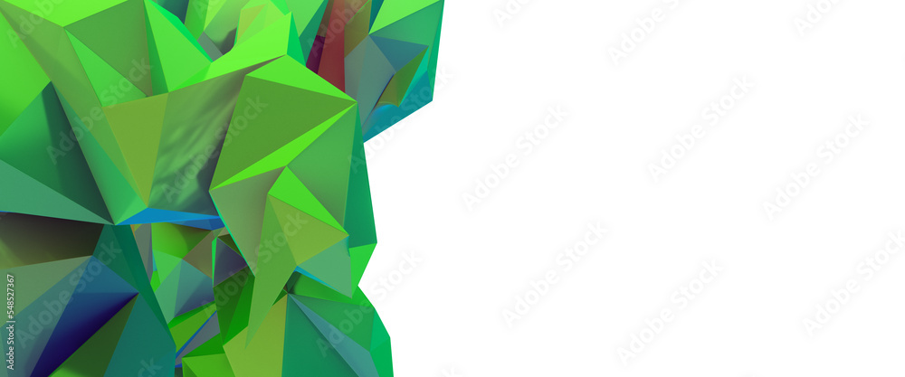 abstract 3d render of metallic polygons, faceted triangles with blank ...