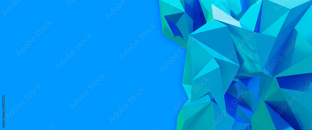 abstract 3d render of metallic polygons, faceted triangles with blank ...