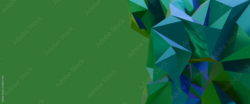 abstract 3d render of metallic polygons, faceted triangles with blank ...