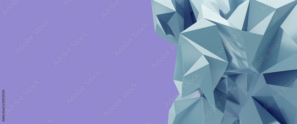 abstract 3d render of light blue polygons, faceted triangles with blank ...