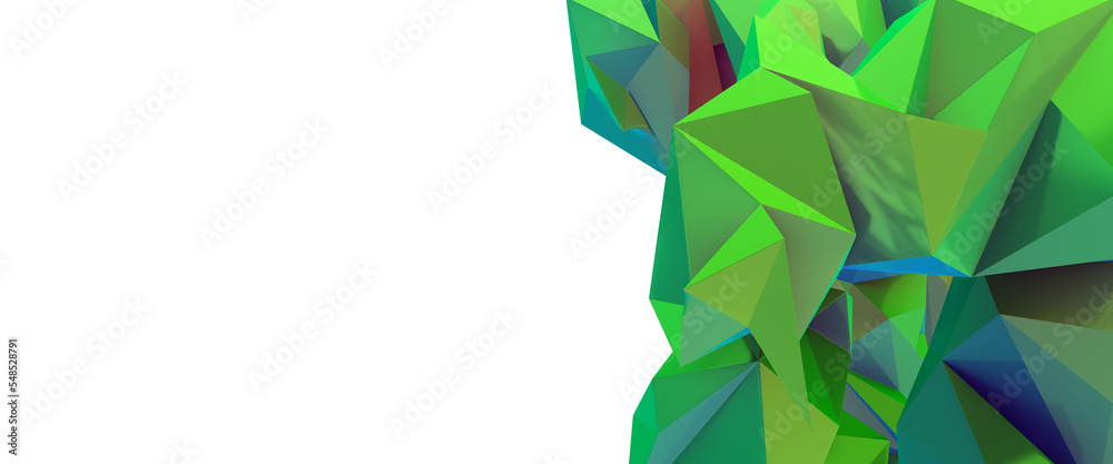 abstract 3d render of metallic polygons, faceted triangles with blank ...