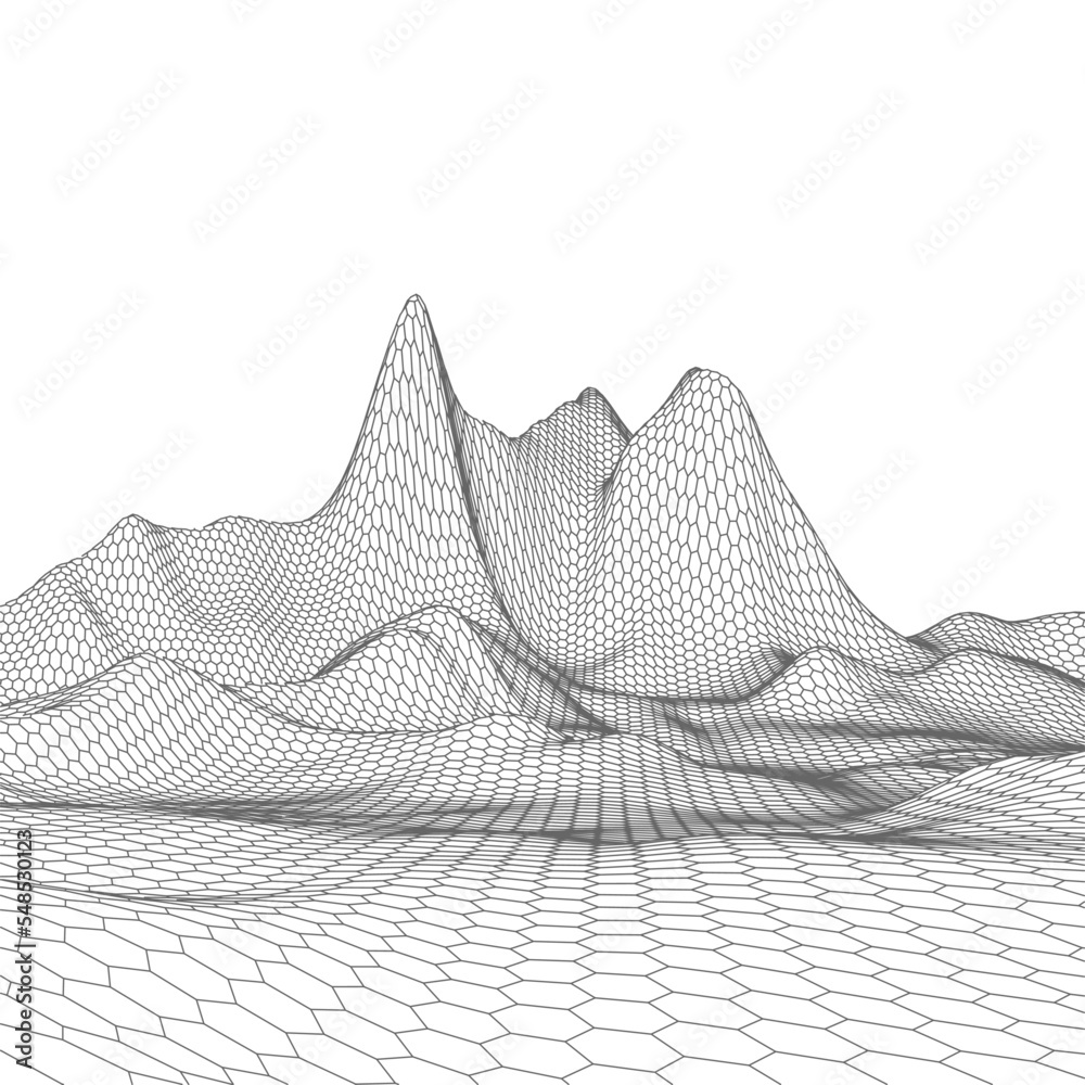 Abstract vector wireframe landscape background. Cyberspace grid. 3d ...