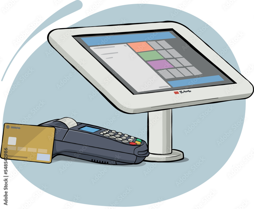 Realistic 3d illustration of Cash register, receipt printer, computer ...