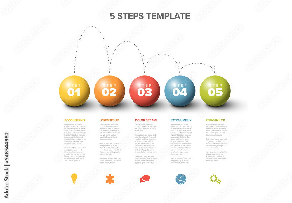 Vector five steps progress template with color balls Stock Template ...