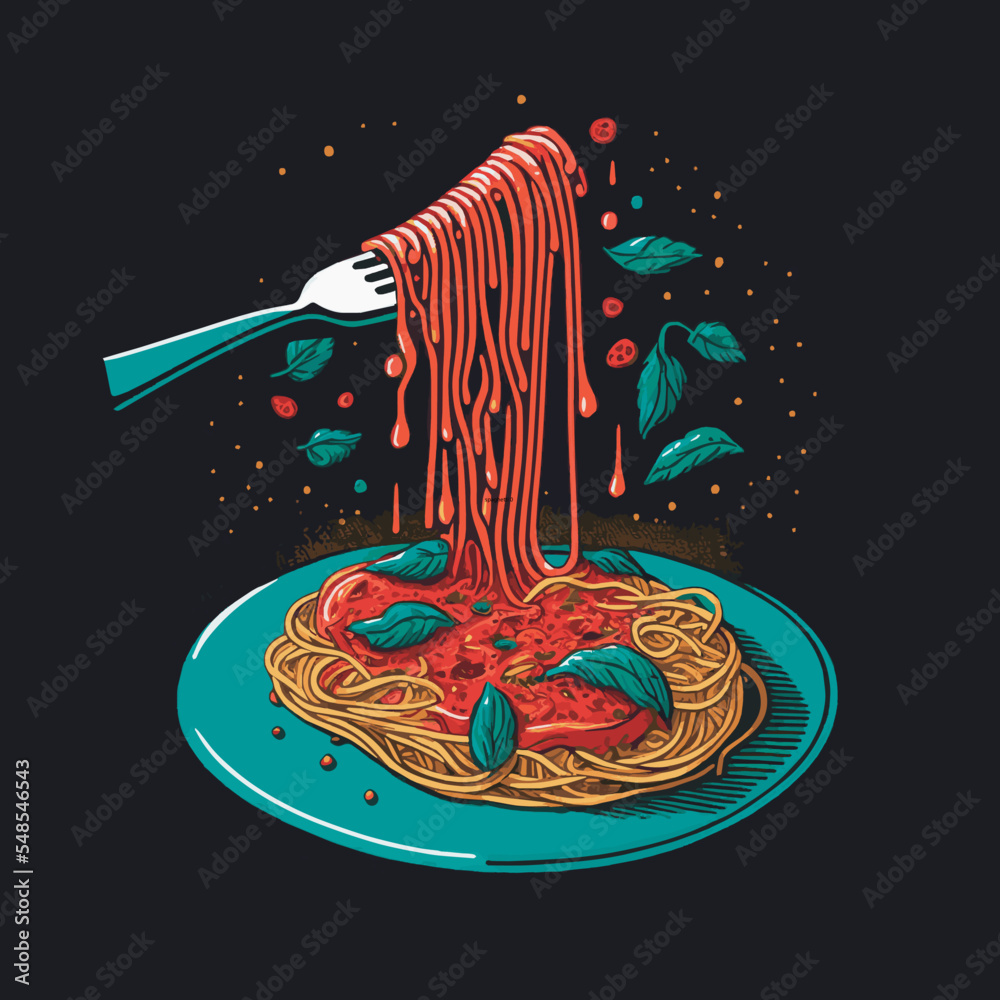 Spaghetti bolognese Italian Food on Plate vector illustration Cartoon ...