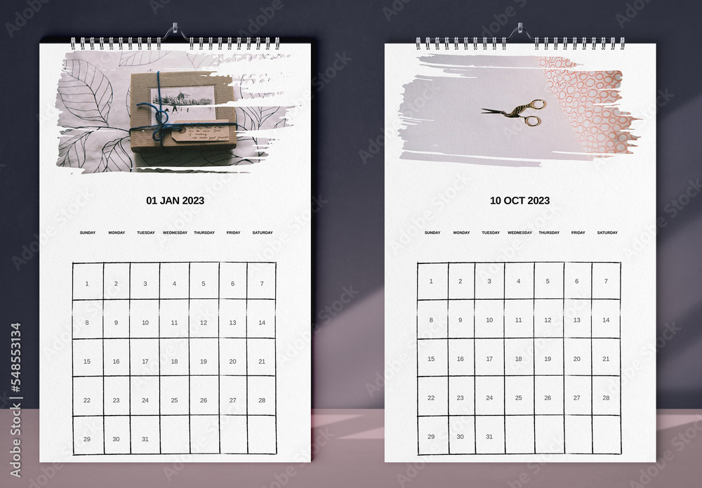 Boho Shape Wall Calendar 2023 Layout Stock Template | Adobe Stock