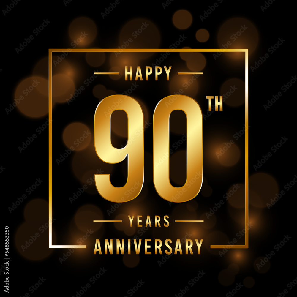 90th Anniversary. Anniversary template design with golden font for ...