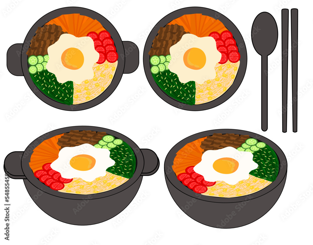 Korean traditional food bibimbap or or bi bim bop.Korea.Restaurants, menus, or recipes.Front ...