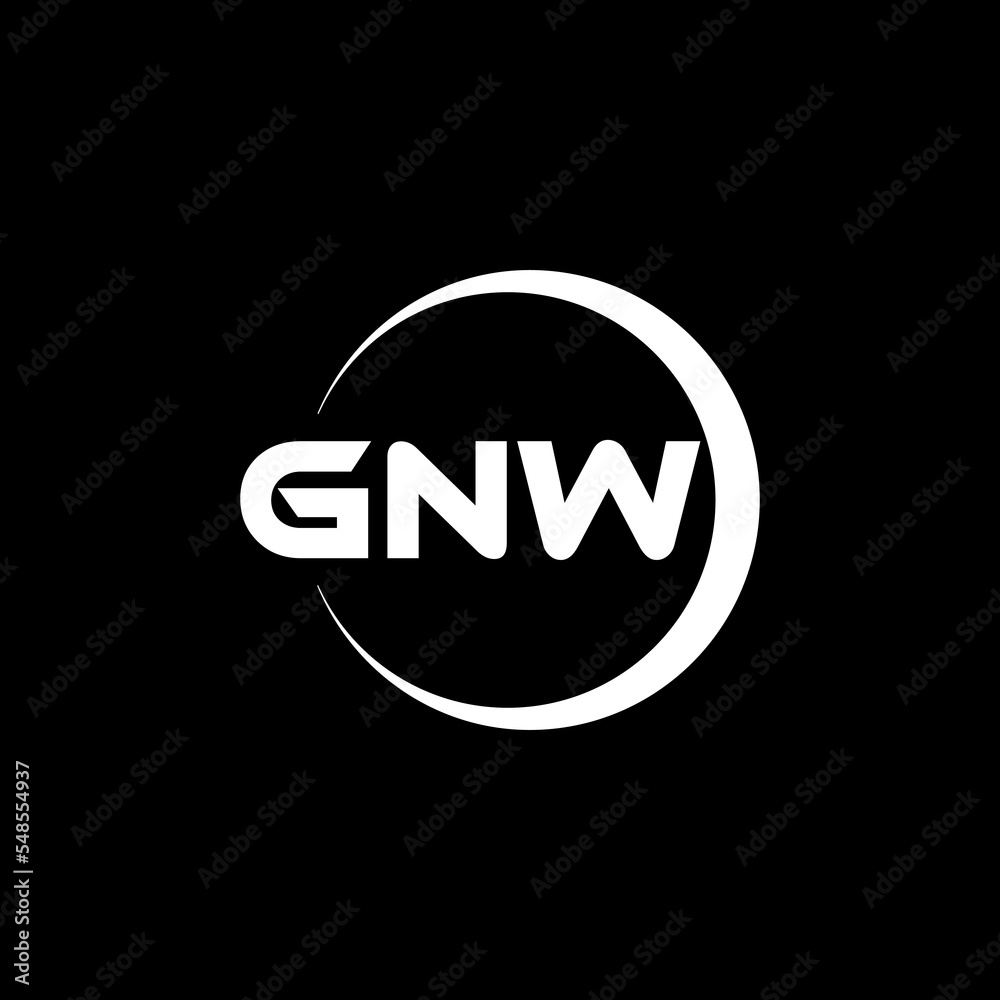 GNW letter logo design with black background in illustrator, cube logo ...