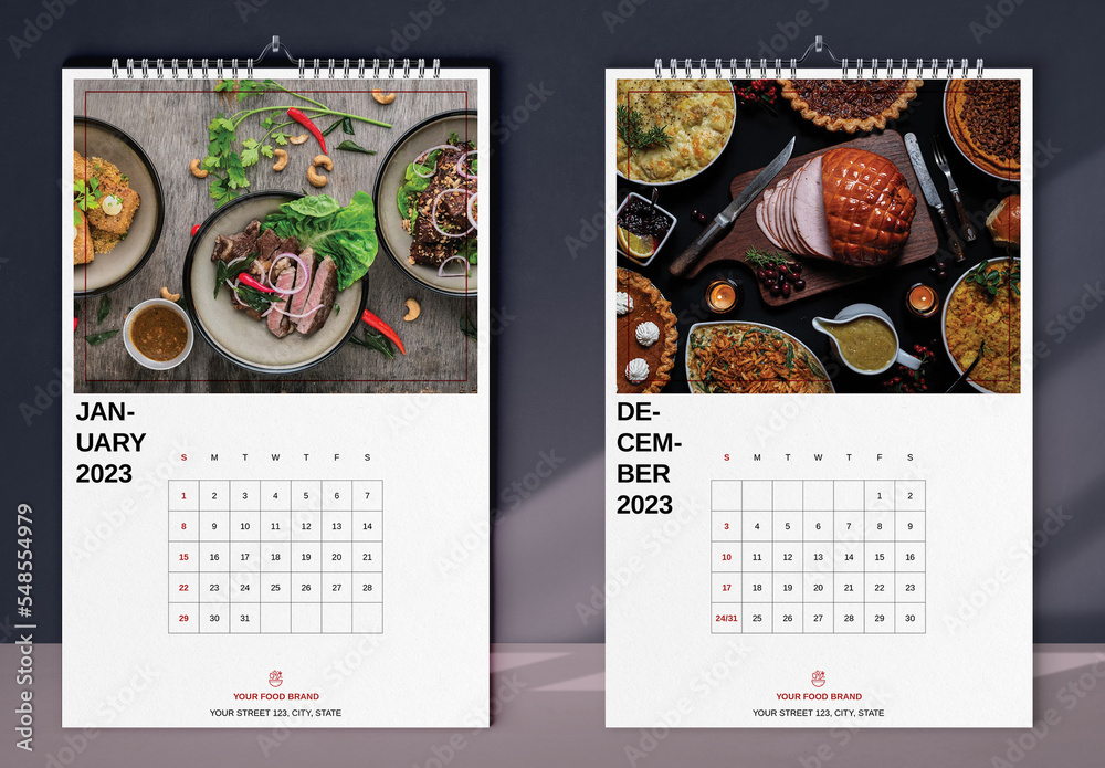 Food Wall Calendar 2023 Layout Stock Template | Adobe Stock