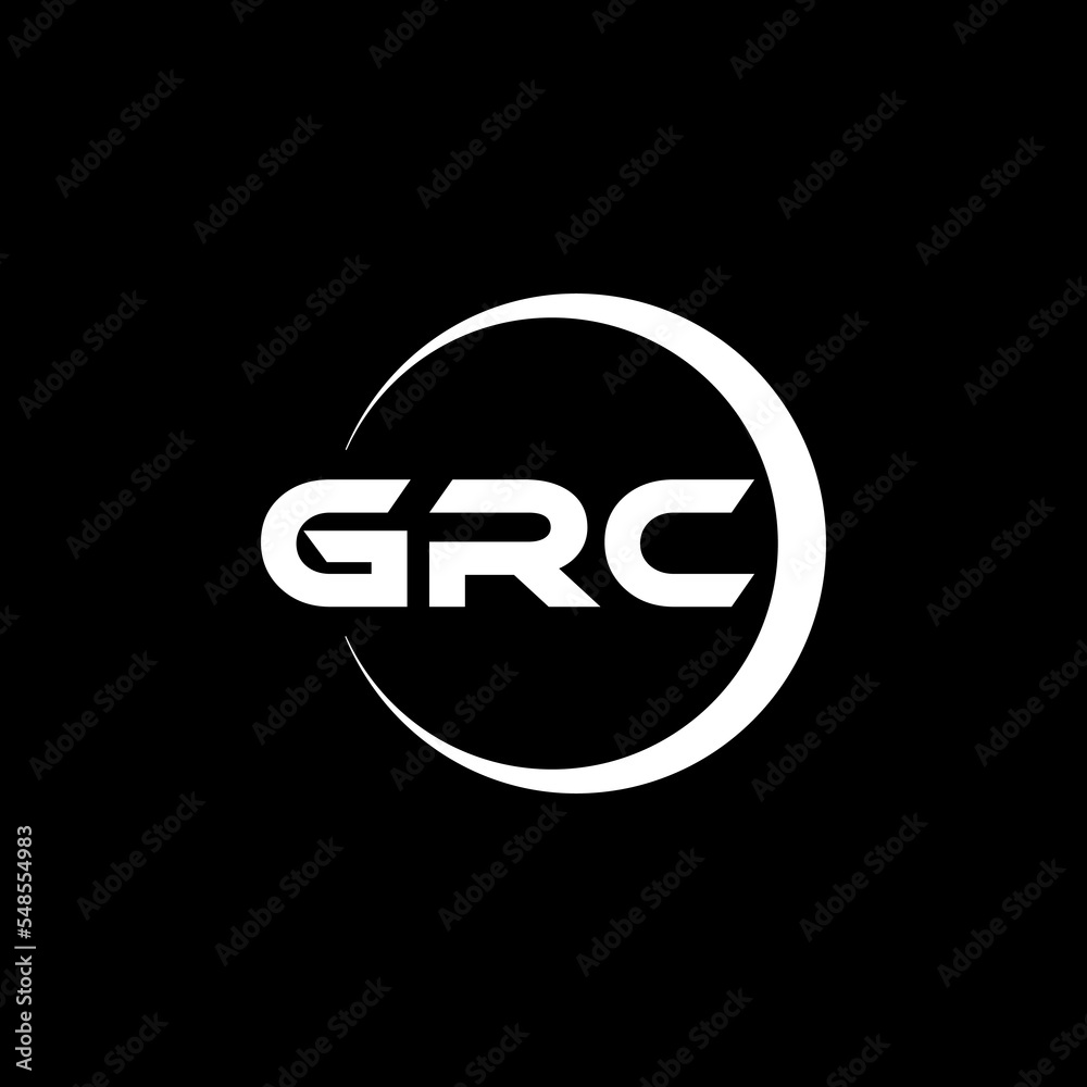 GRC letter logo design with black background in illustrator, cube logo ...