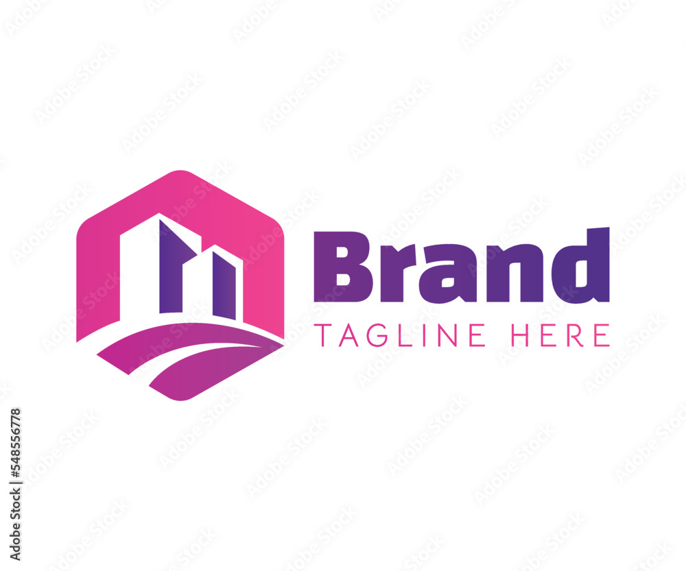 Modern build logo design. Colorful logo with building and road icons in ...