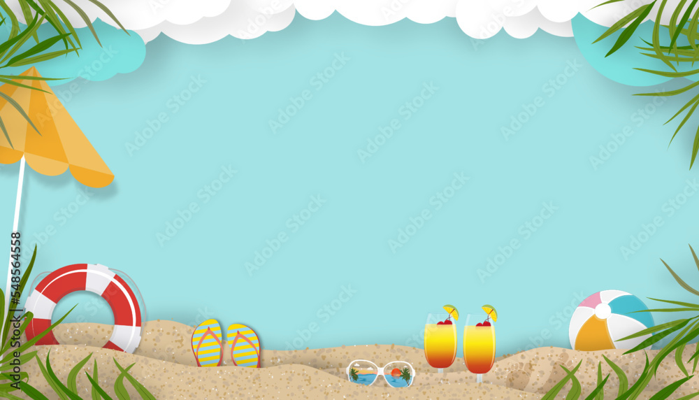 Summer scene background with beach vacation holiday theme with pink ...